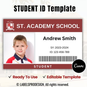 Student ID Card Template, Editable School ID, Homeschool Teacher Badge ...