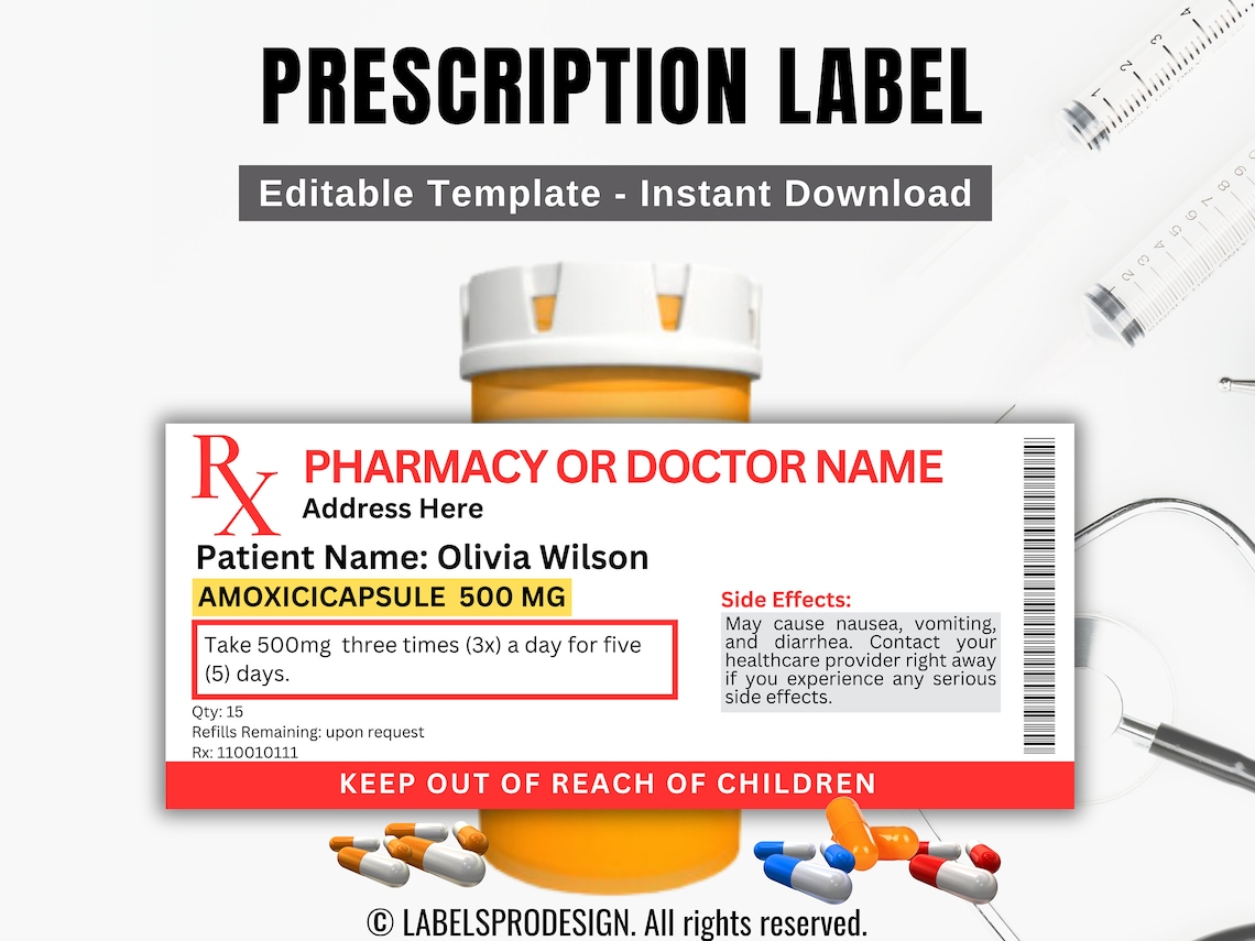 Prescription Label Template, Editable Medicine Label, Pill Bottle Label ...