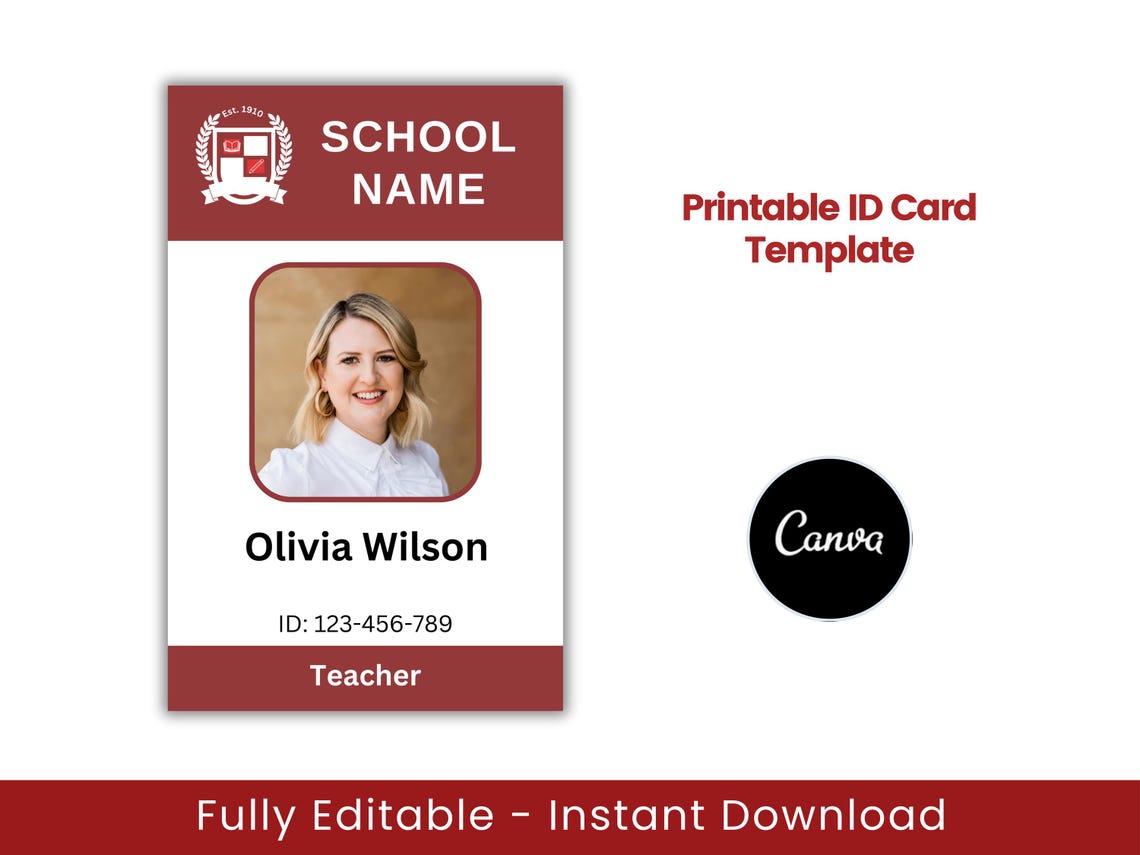 Teacher ID Card Template, Editable ID Template, Custom Teacher, Student ...