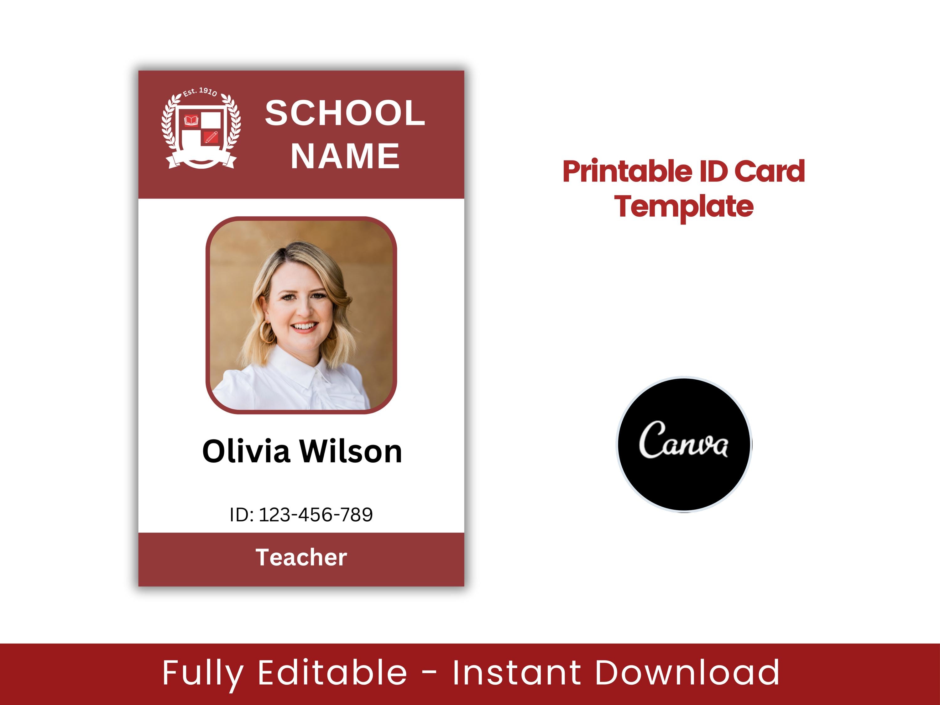 Teacher ID Card Template, Editable ID Template, Custom Teacher, Student ...