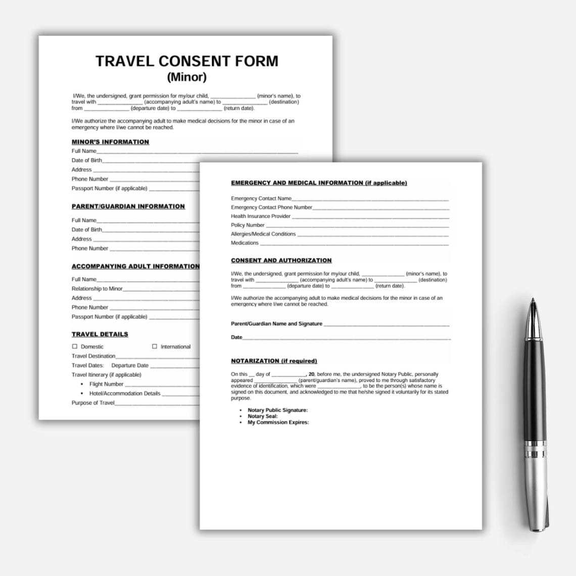 Travel Consent Form for Minors, Parental Consent for Minor Travel ...