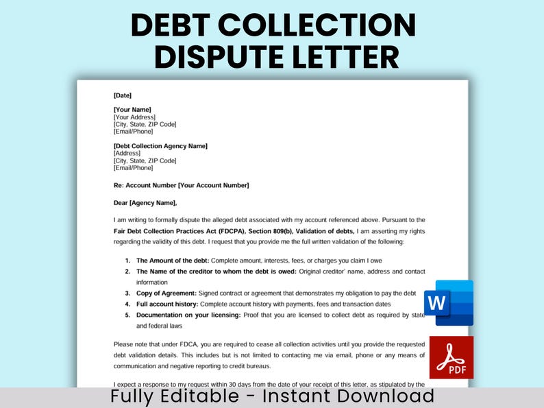 Debt Collection Dispute Letter, Debt Validation Letter, Debt Dispute ...