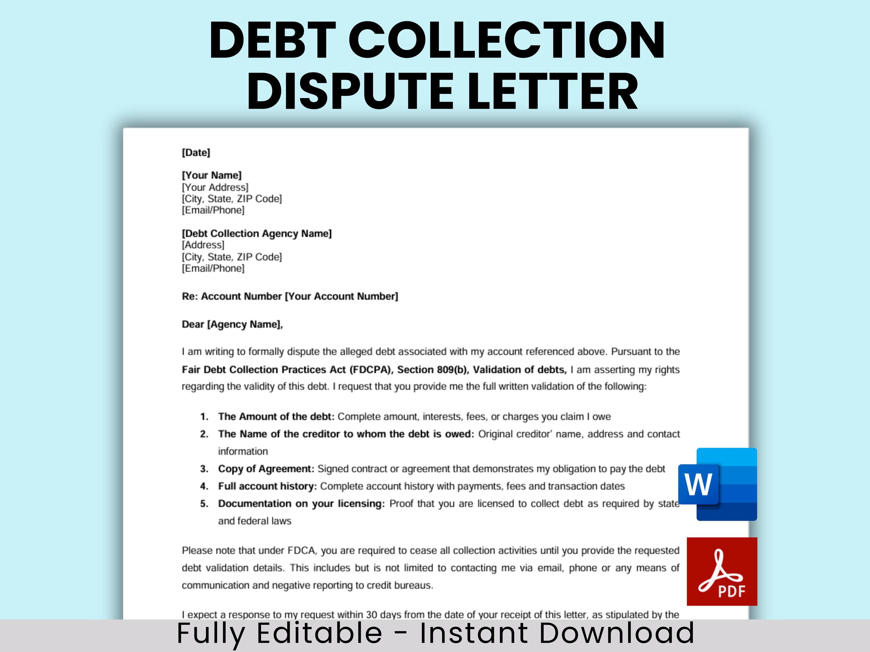 Debt Collection Dispute Letter, Debt Validation Letter, Debt Dispute ...