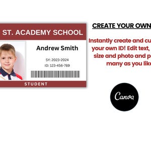 Student ID Card Template, Editable School ID, Homeschool Teacher Badge ...