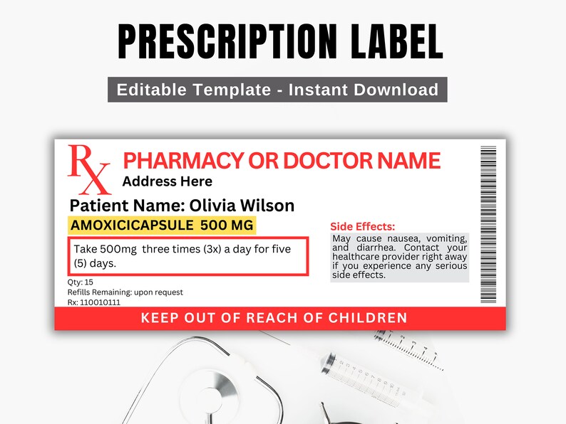 Prescription Label Template, Editable Medicine Label, Pill Bottle Label ...
