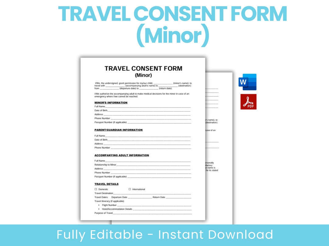 Travel Consent Form for Minors, Parental Consent for Minor Travel ...