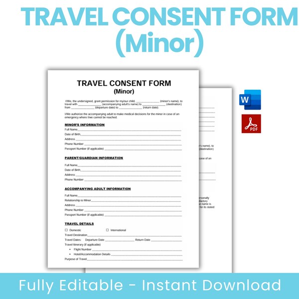 Travel Consent Form for Minor - Etsy