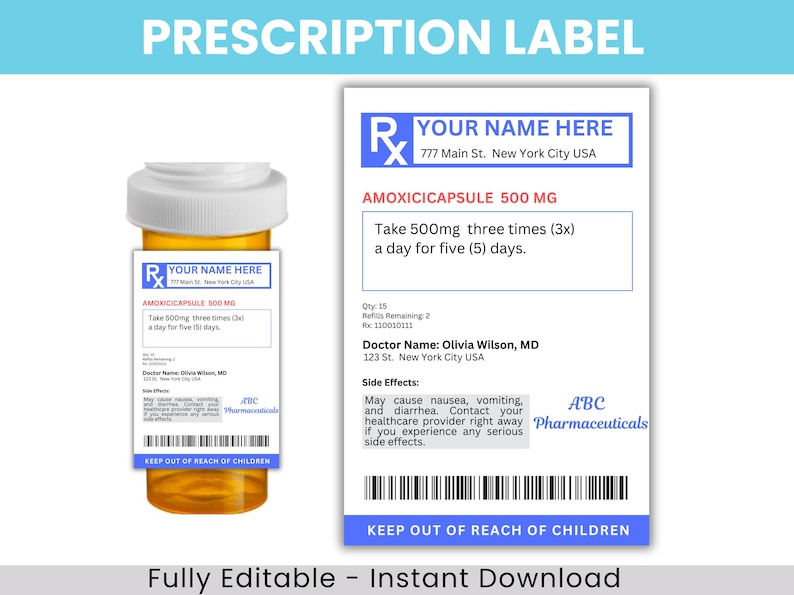 Prescription Label Template, Editable Medicine Label, Fake Prescription ...