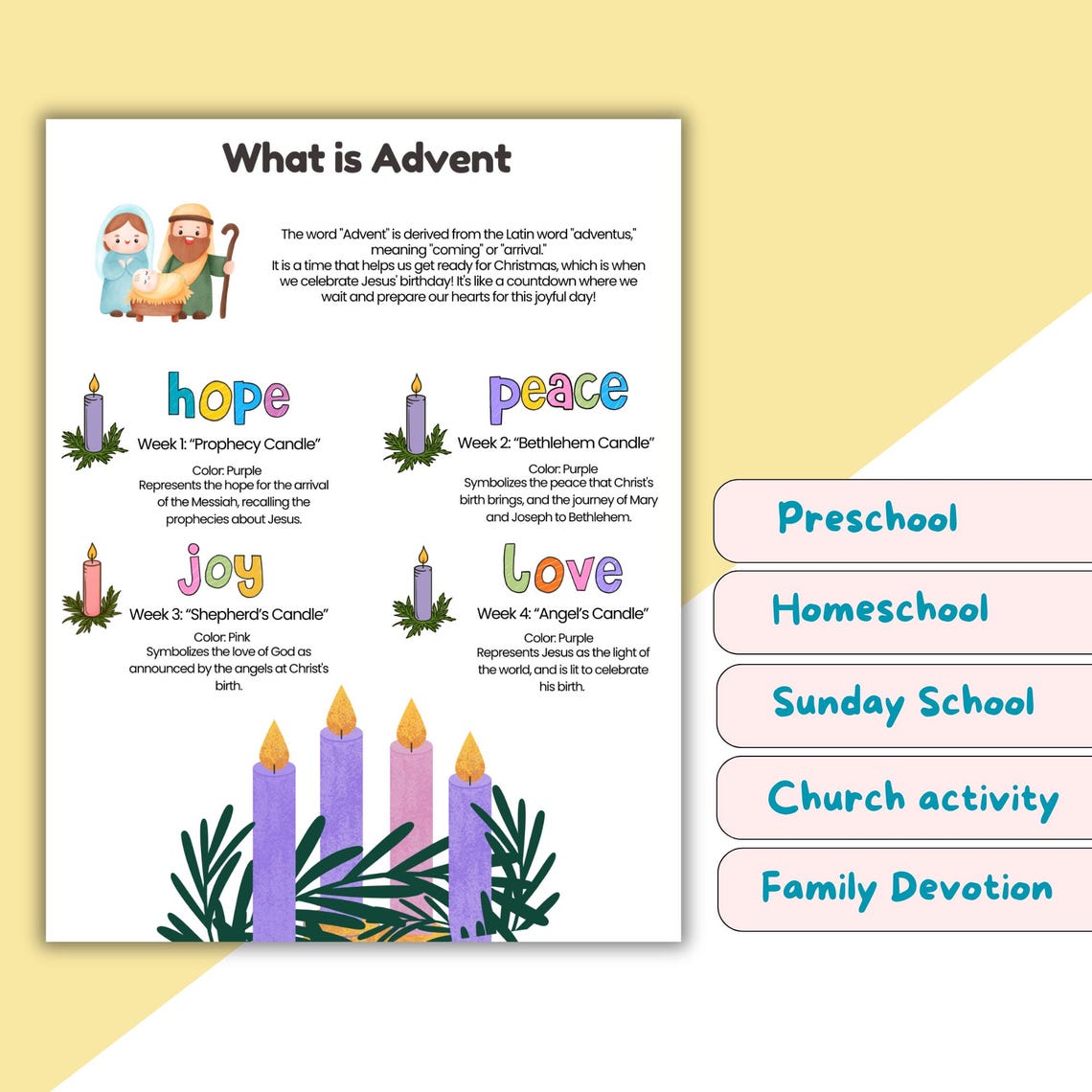 Advent Coloring Pages, Advent Activity for Kids, Sunday School, Advent ...