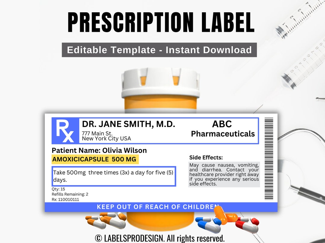 Prescription Label Template, Editable Medicine Label, Pill Bottle Label ...