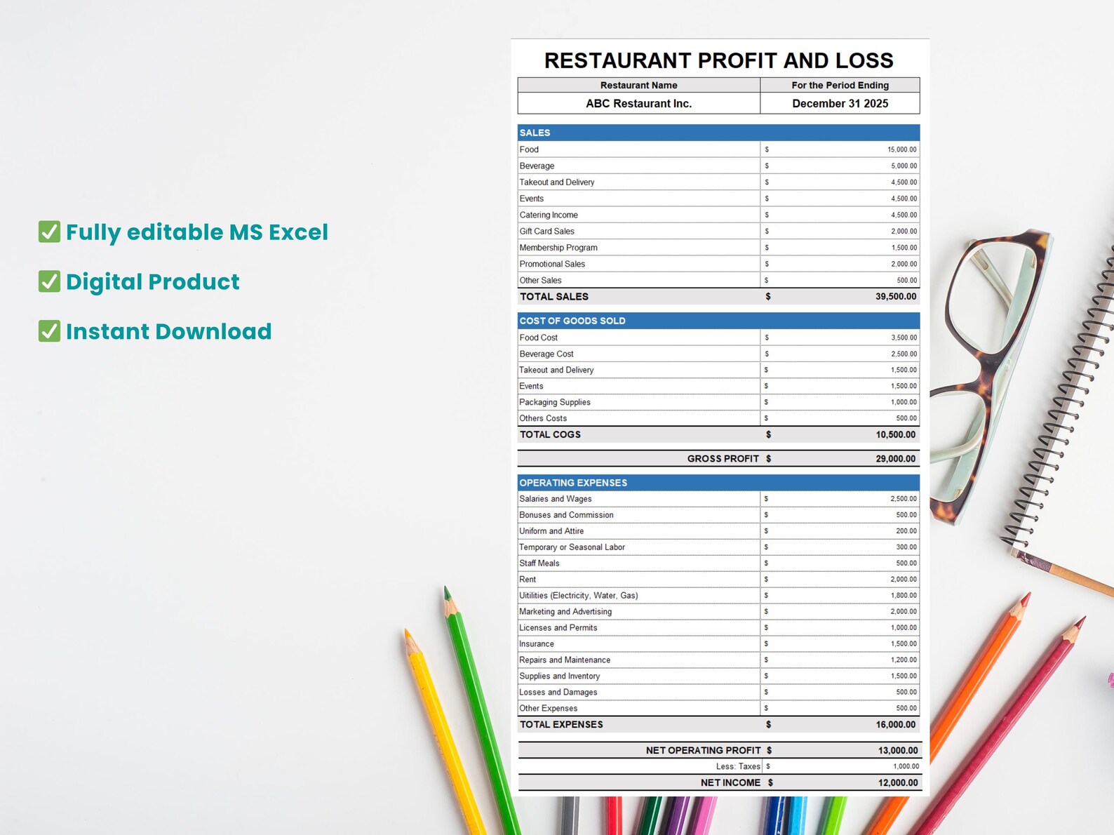 Restaurant Profit and Loss Spreadsheet, Restaurant Profit and Loss ...