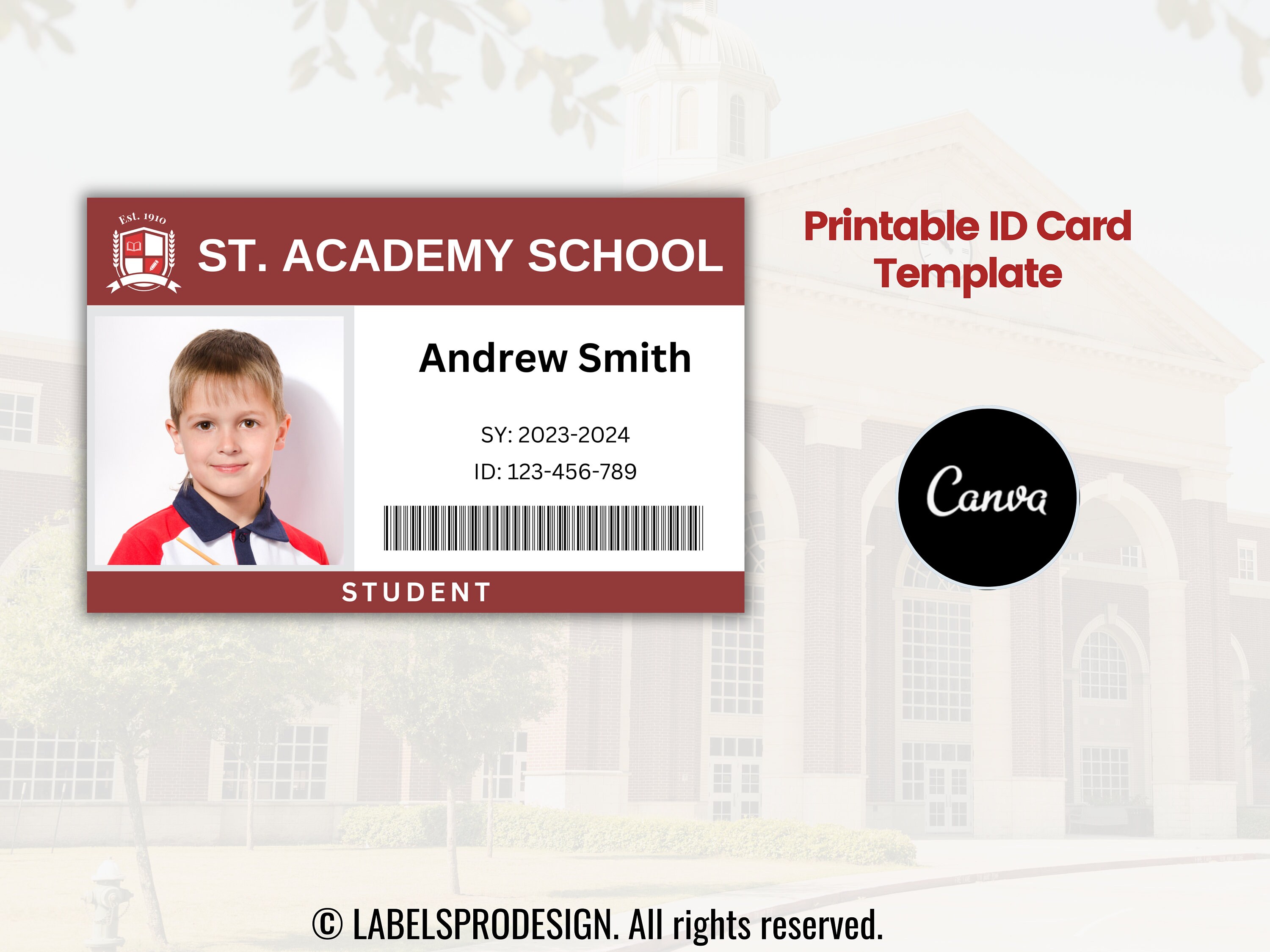 Student ID Card Template, Editable School ID, Homeschool Teacher Badge ...