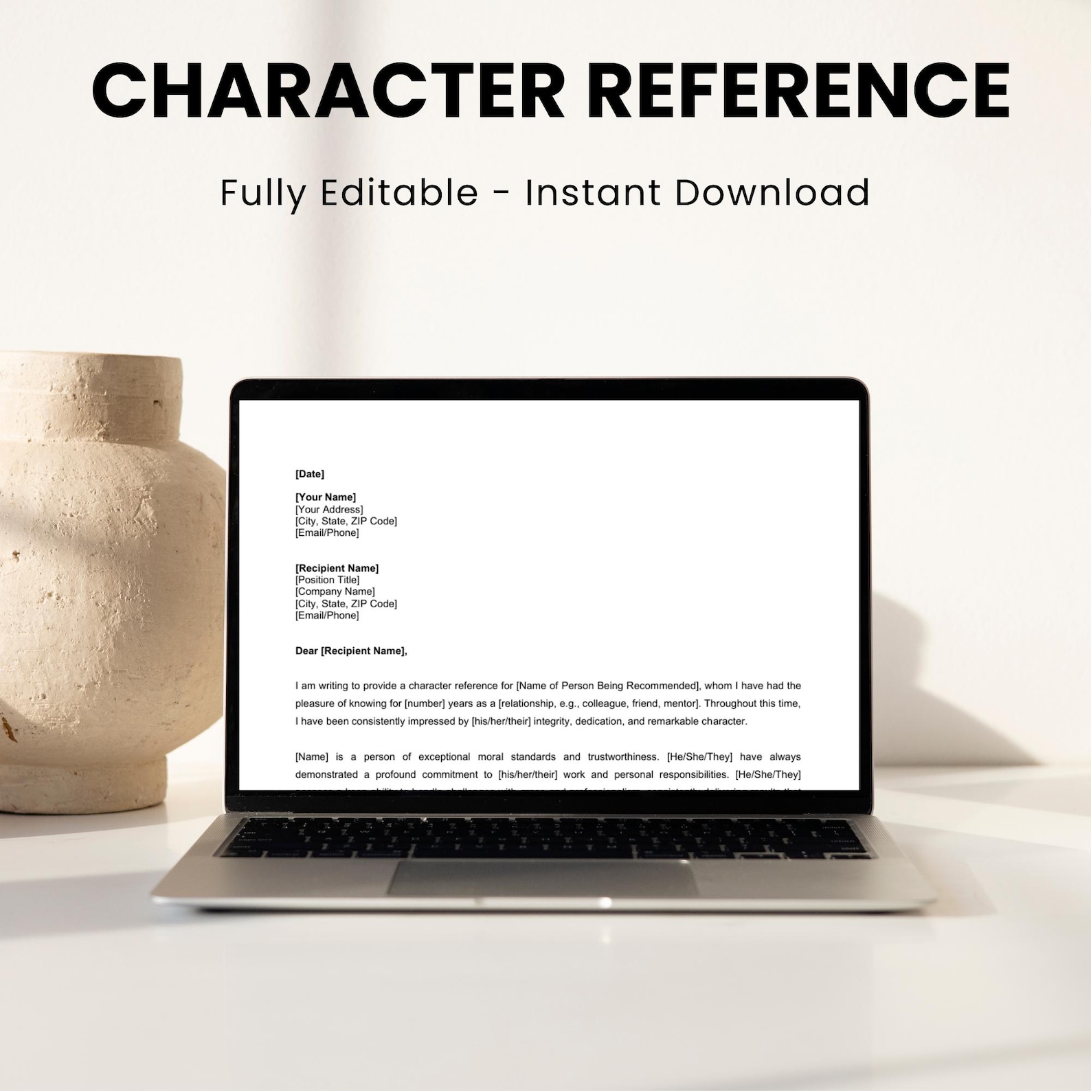 Professional Character Reference Letter Template, Character Reference ...