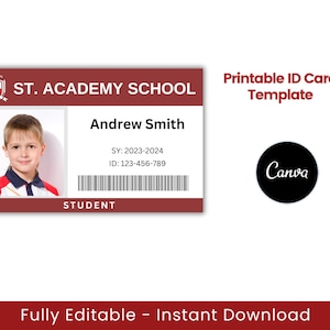 Student ID Card Template, Editable School ID, Homeschool Teacher Badge ...