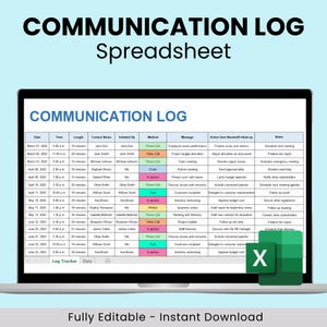 Communication Log Excel, Communication Log Template, Phone Log, Call Log, Email Tracker ...