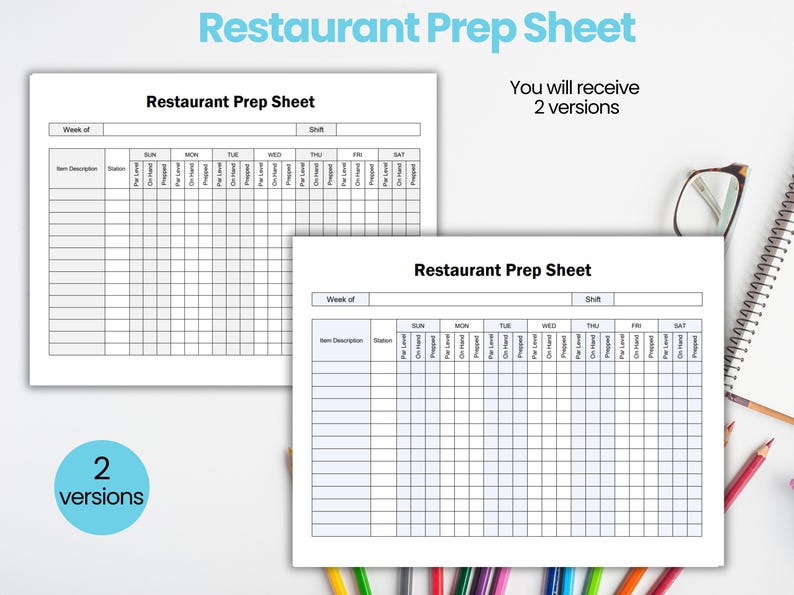 Restaurant Prep Sheet, Restaurant Inventory, Restaurant Food Checklist ...