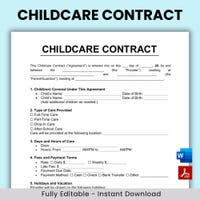 Childcare Contract Form, Daycare Enrollment, Printable, Digital ...