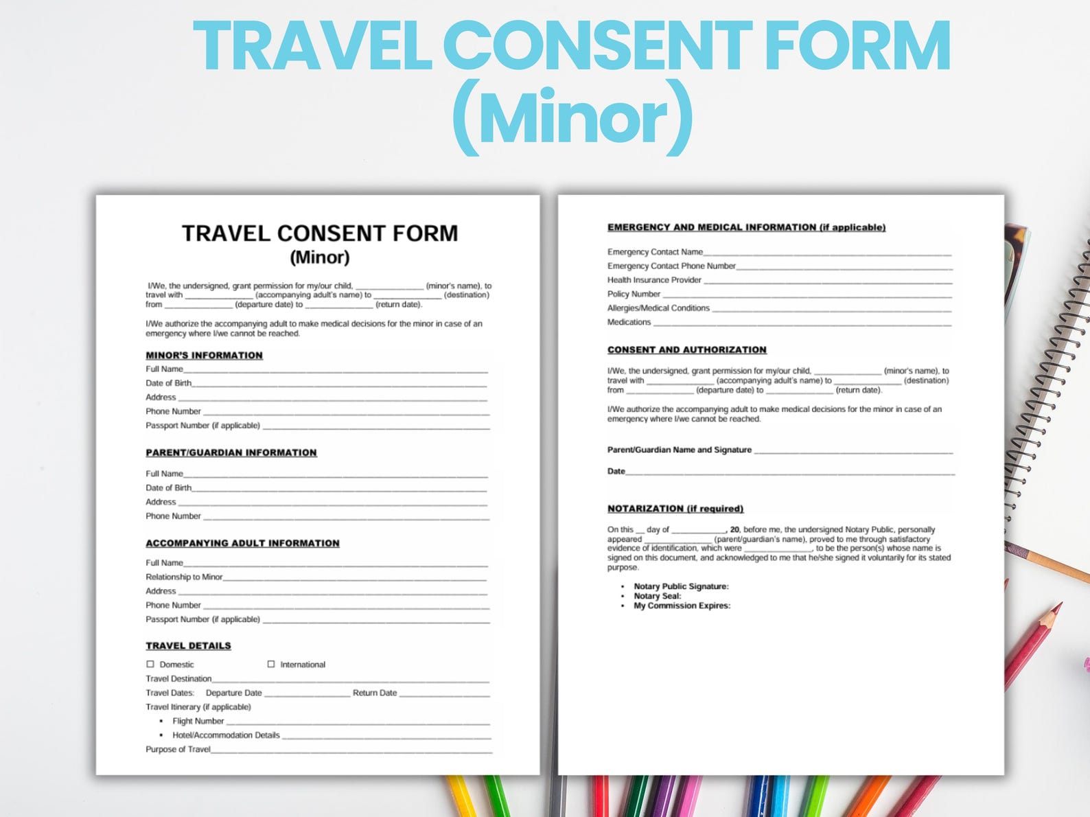 Travel Consent Form for Minors, Parental Consent for Minor Travel ...