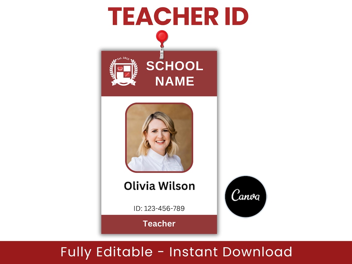 Teacher ID Card Template, Editable ID Template, Custom Teacher, Student ...