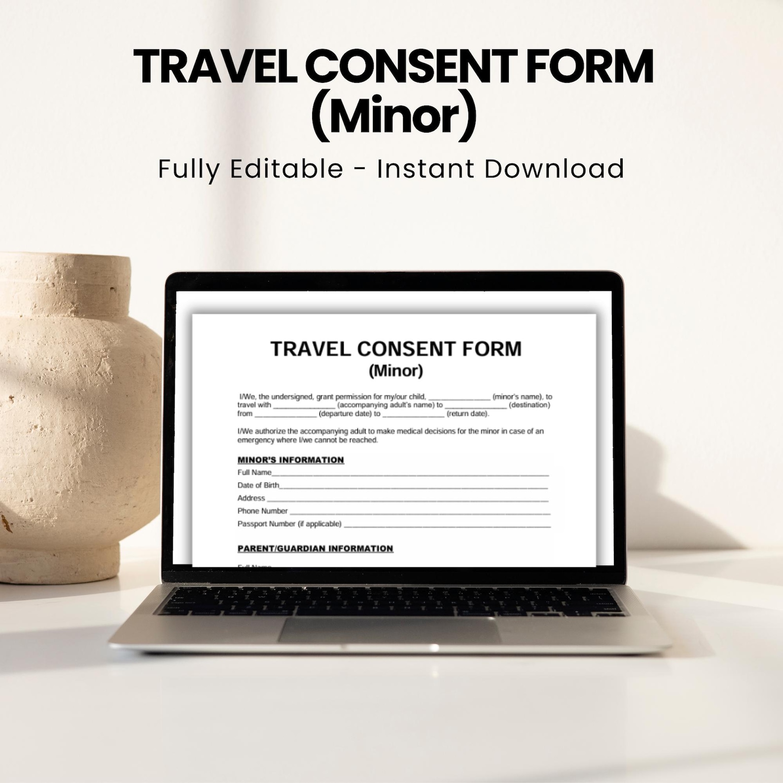 Travel Consent Form for Minors, Parental Consent for Minor Travel ...
