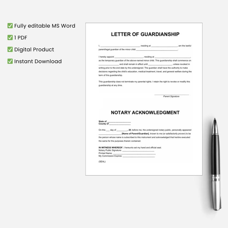 Letter of Guardianship, Child Care Agreement, Temporary Guardianship ...