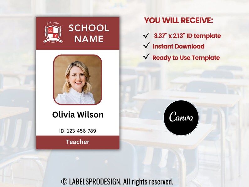 Teacher ID Card Template, Editable ID Template, Custom Teacher, Student ...