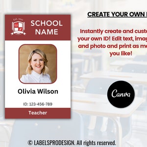 Teacher ID Card Template, Editable ID Template, Custom Teacher, Student ...
