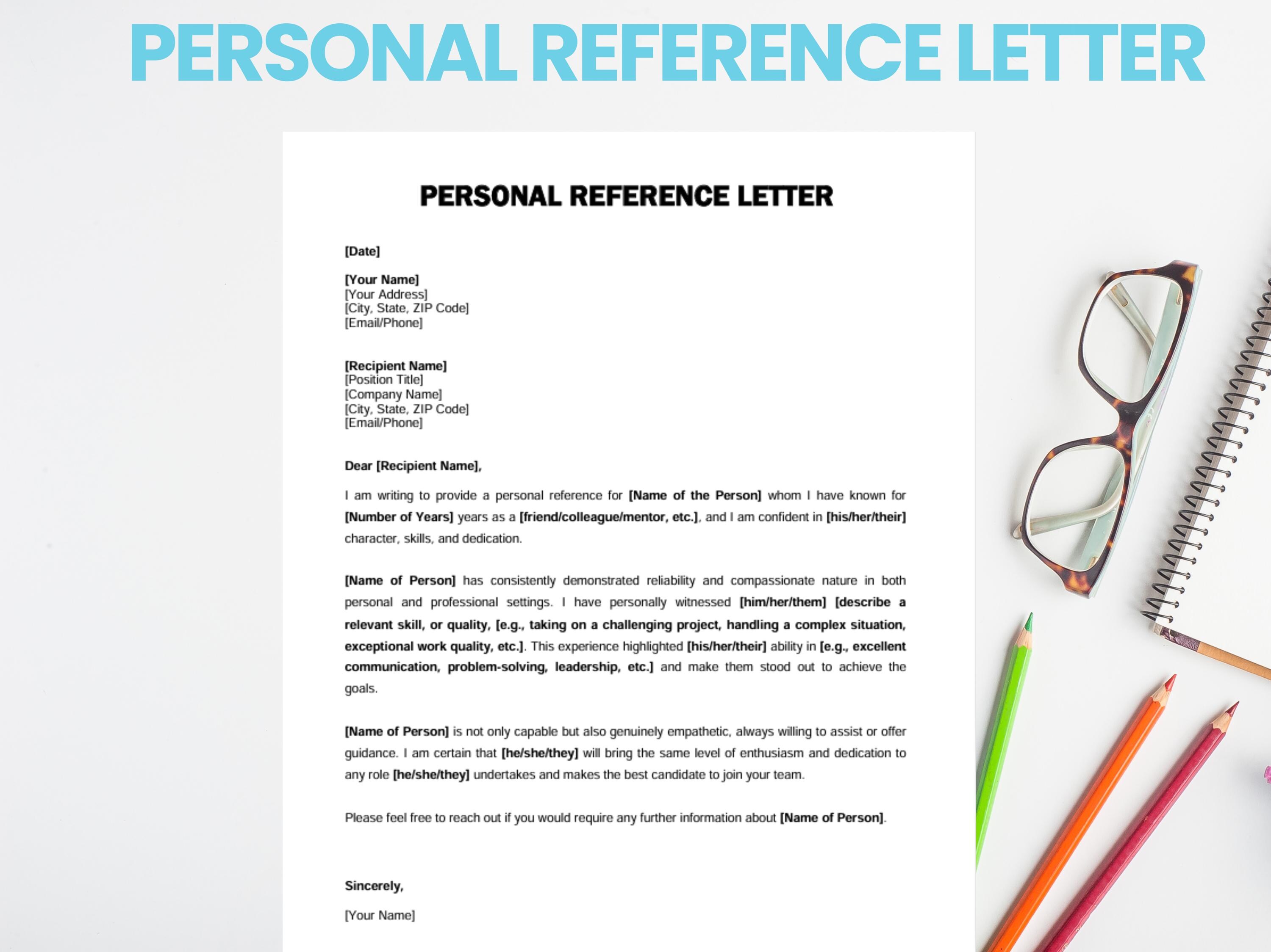 Personal Reference Letter Template, Letter of Recommendation, Character ...