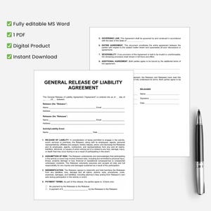 General Release of Liability, Waiver Form, Release of Liability Form, Editable Word and PDF - Etsy