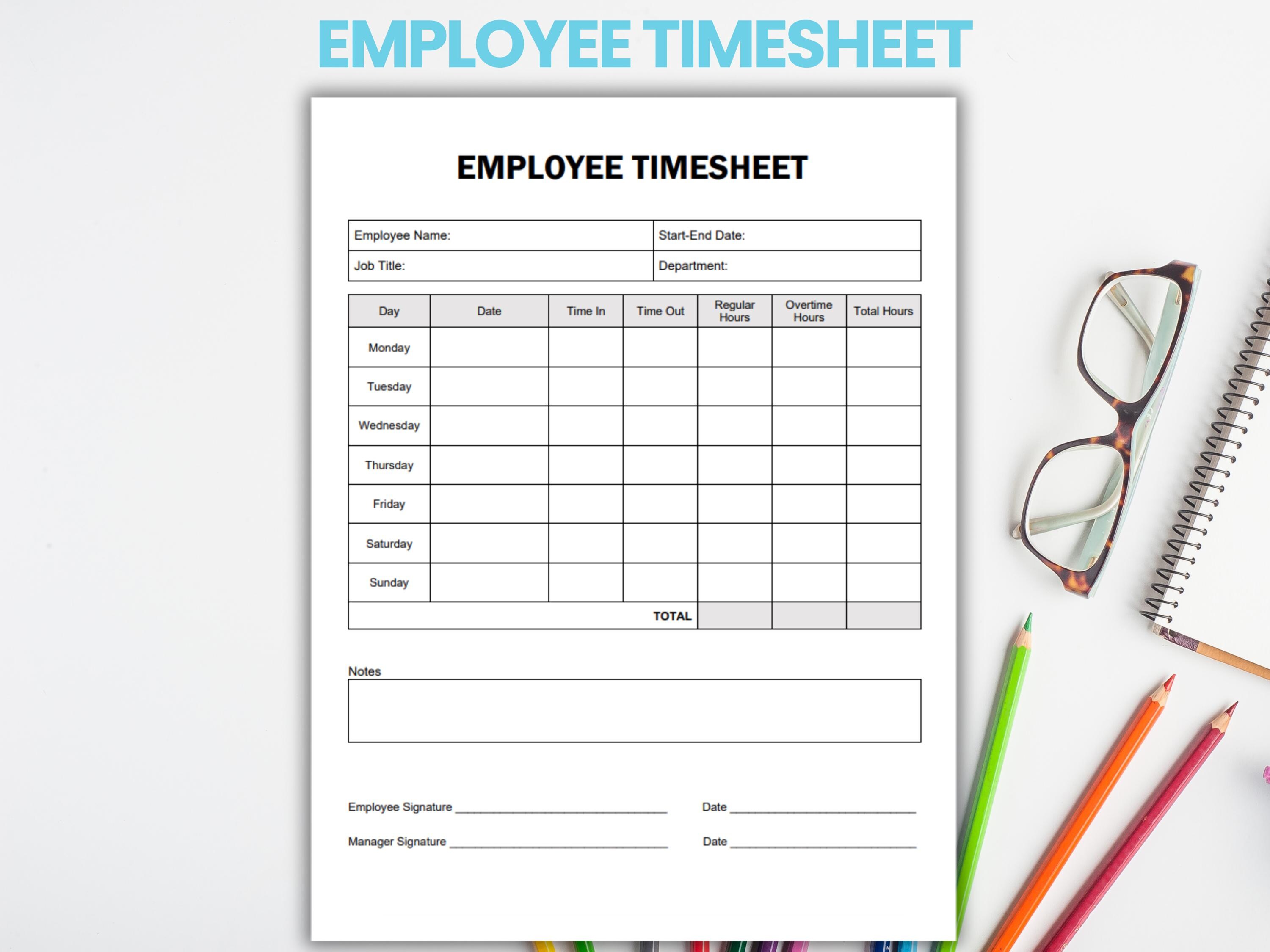 Employee Timesheet, Employee Tracker, Employee Time Sheet, Editable ...