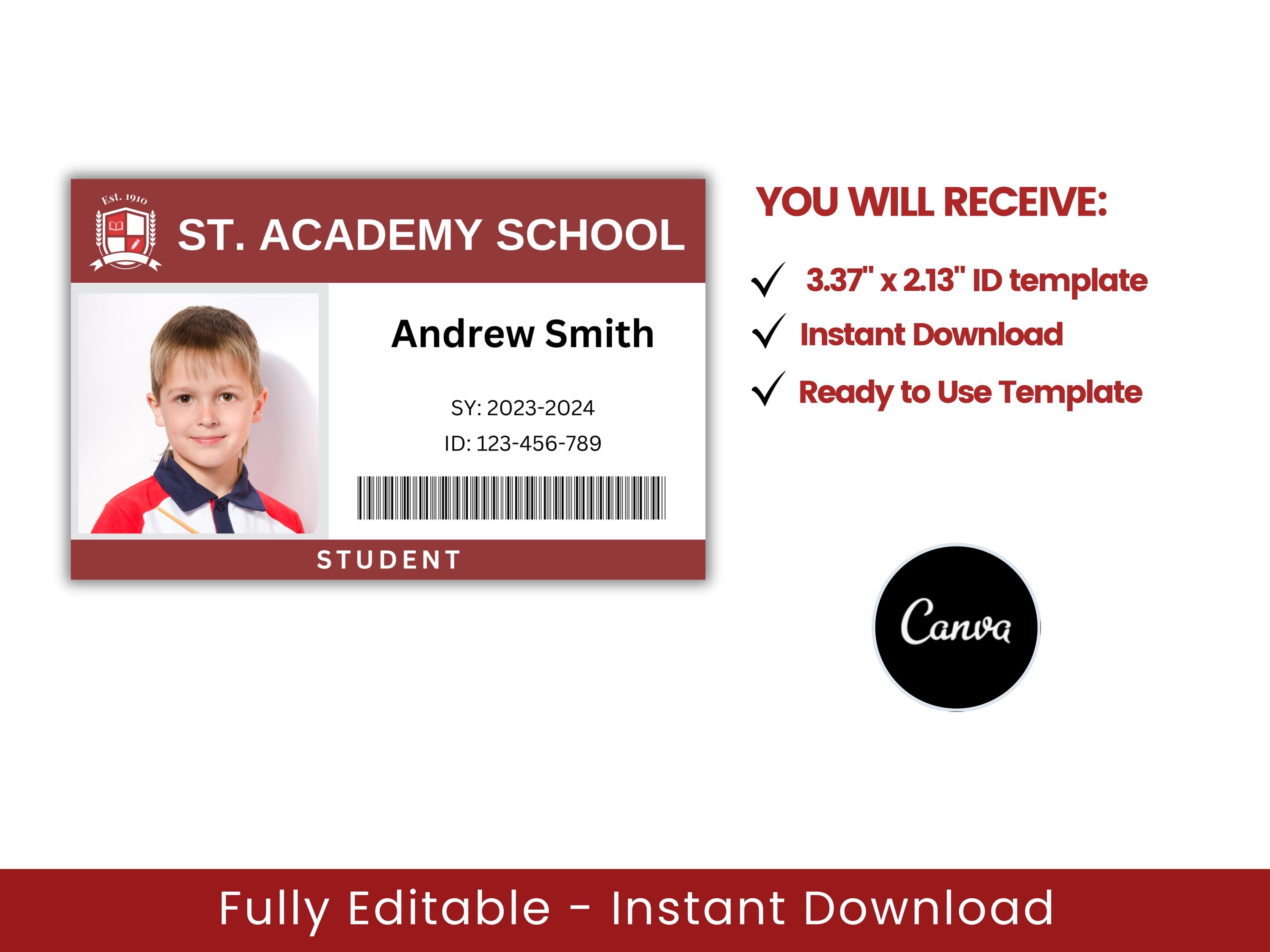 Student ID Card Template, Editable School ID, Homeschool Teacher Badge ...