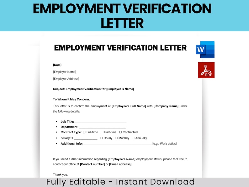 Employment Verification Letter Template, Job Verification Letter ...