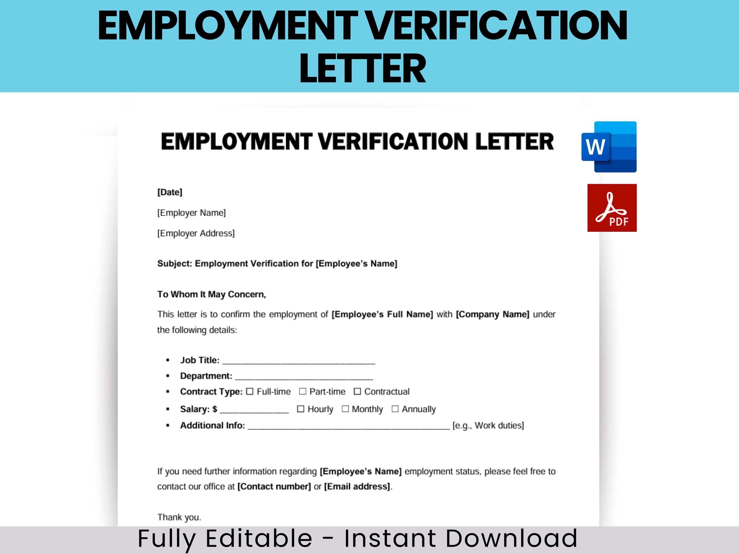 Employment Verification Letter Template, Job Verification Letter ...