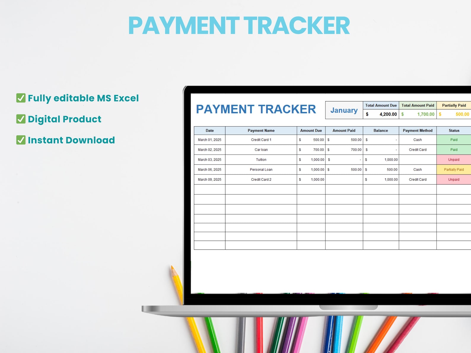 Payment Tracker, Payment Tracker Spreadsheet Excel, Payment Spreadsheet ...