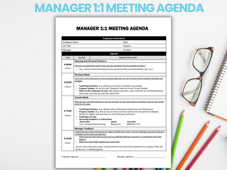 Manager 1:1 Meeting, Manager Meeting Agenda, Manager Meeting, Employee ...