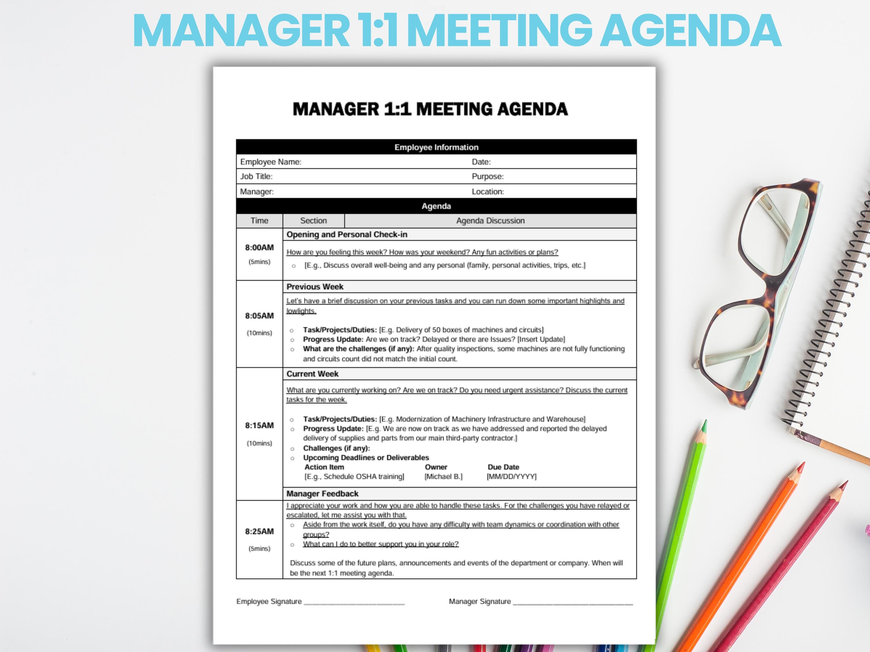 Manager 1:1 Meeting, Manager Meeting Agenda, Manager Meeting, Employee ...