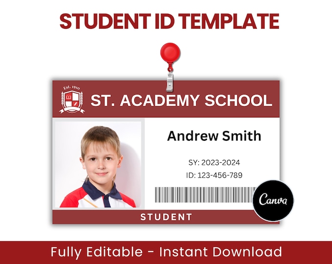 Student ID Card Template, Editable School ID, Homeschool Teacher Badge ...