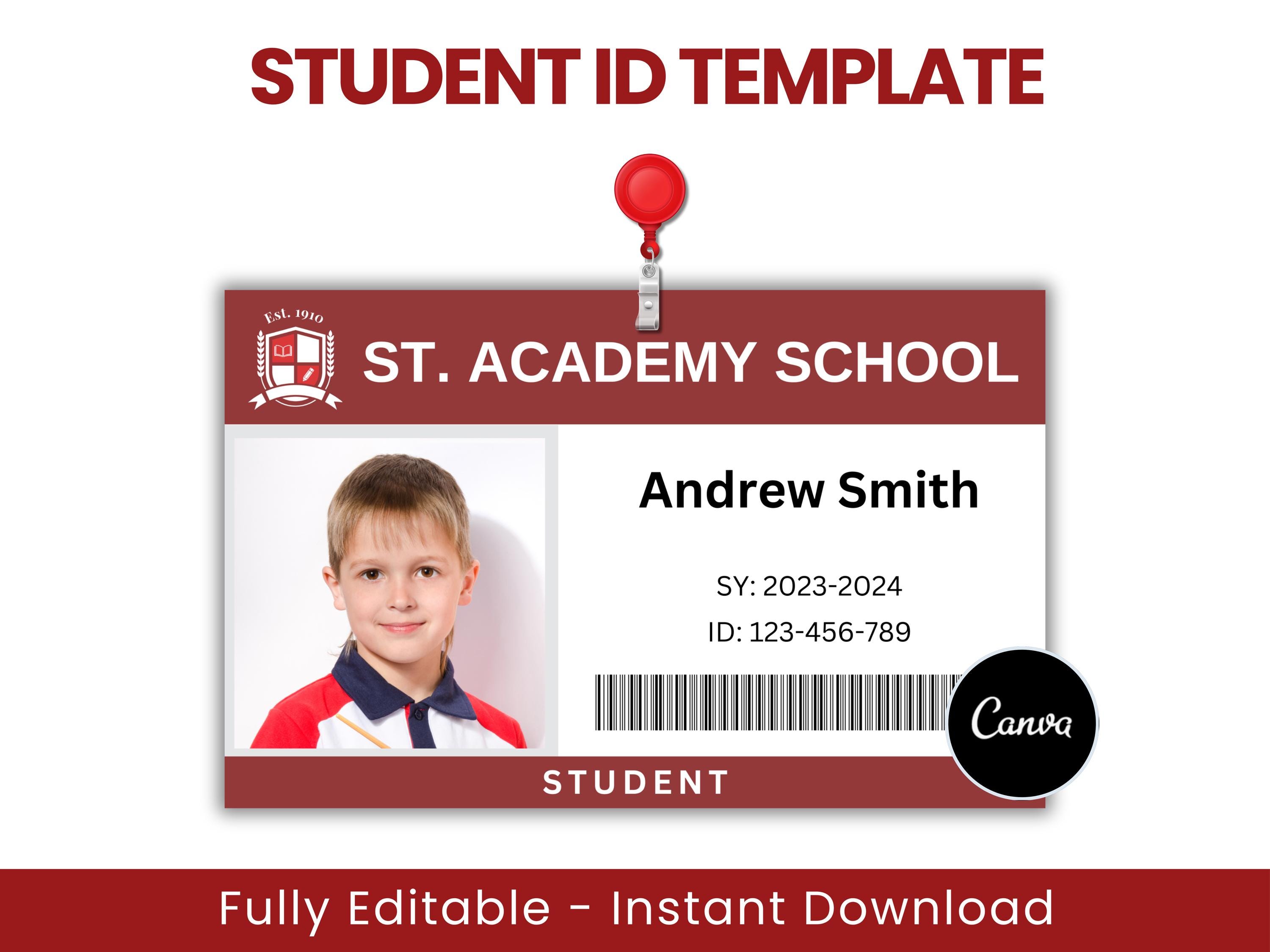 Student ID Card Template, Editable School ID, Homeschool Teacher Badge ...