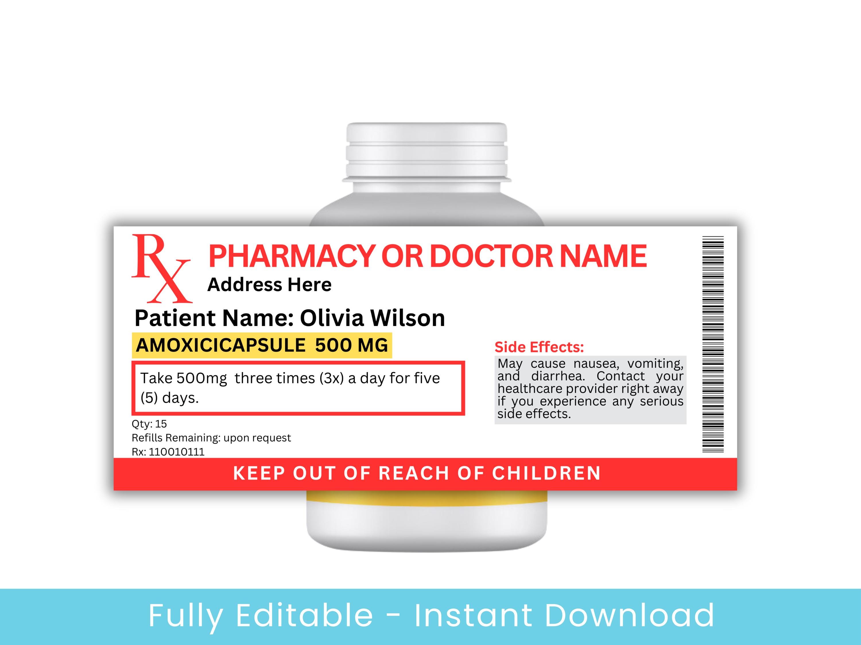 Prescription Label Template, Editable Medicine Label, Pill Bottle Label ...