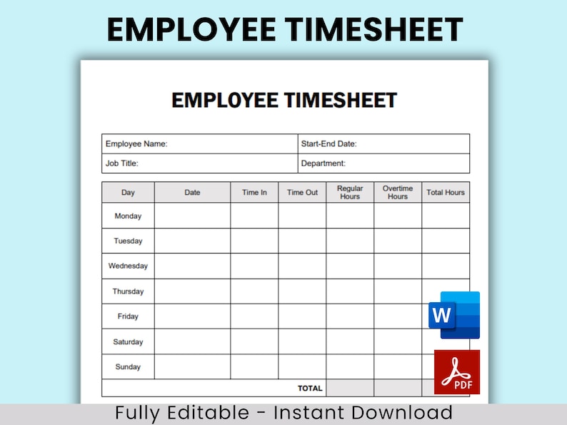 Employee Timesheet, Employee Tracker, Employee Time Sheet, Editable ...