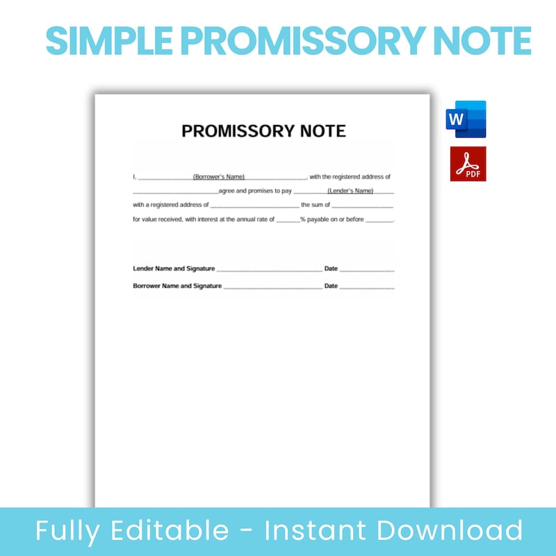Promissory Note Template - Etsy