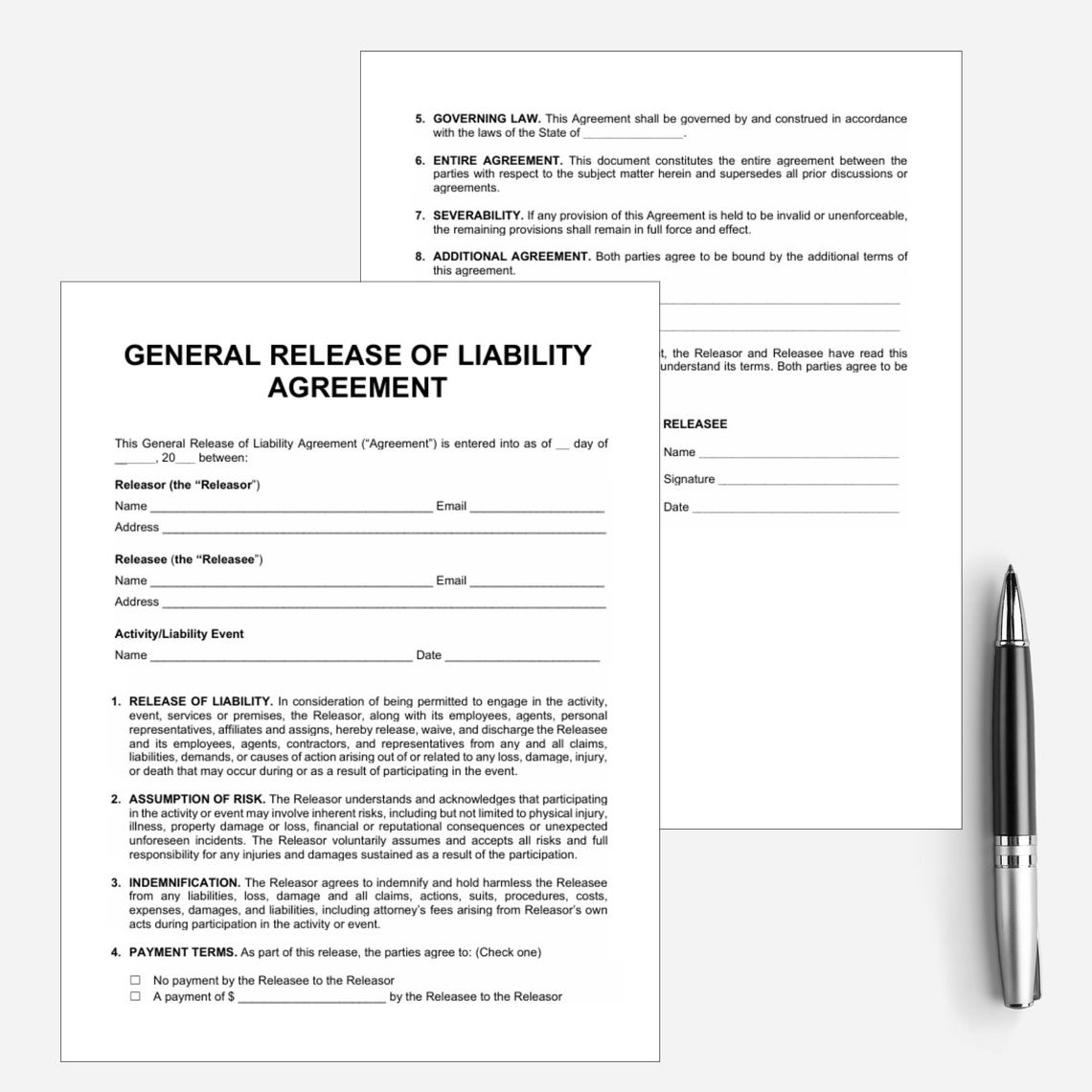 General Release of Liability, Waiver Form, Release of Liability Form ...