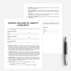 General Release of Liability, Waiver Form, Release of Liability Form ...