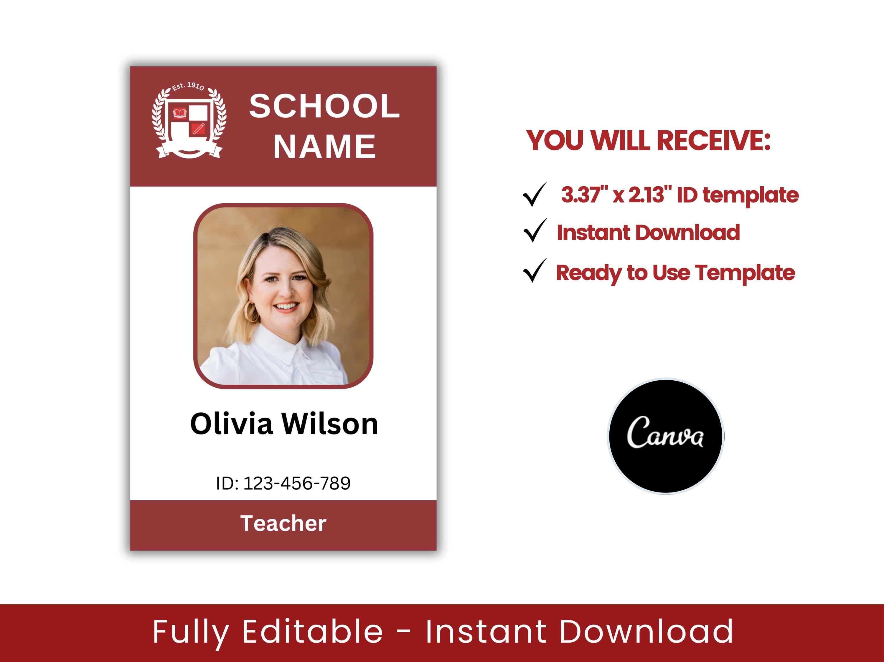 Teacher ID Card Template, Editable ID Template, Custom Teacher, Student ...