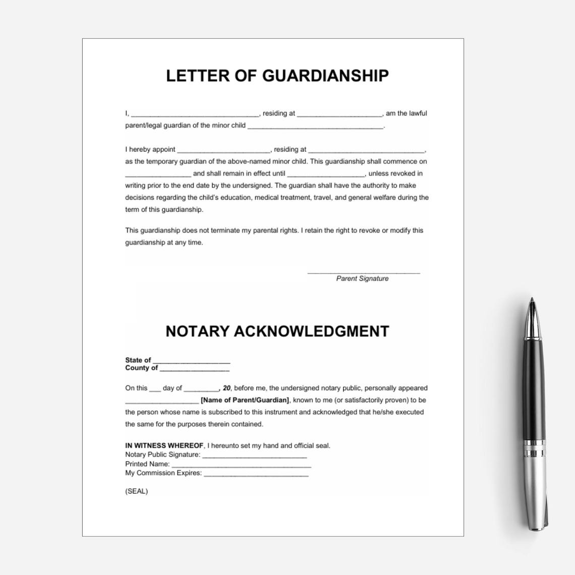 Letter of Guardianship, Child Care Agreement, Temporary Guardianship ...