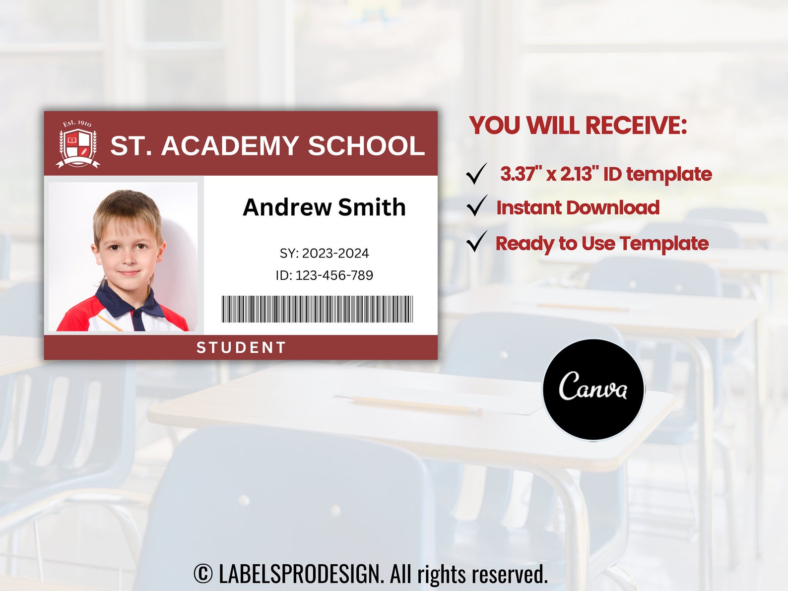 Student ID Card Template, Editable School ID, Homeschool Teacher Badge ...