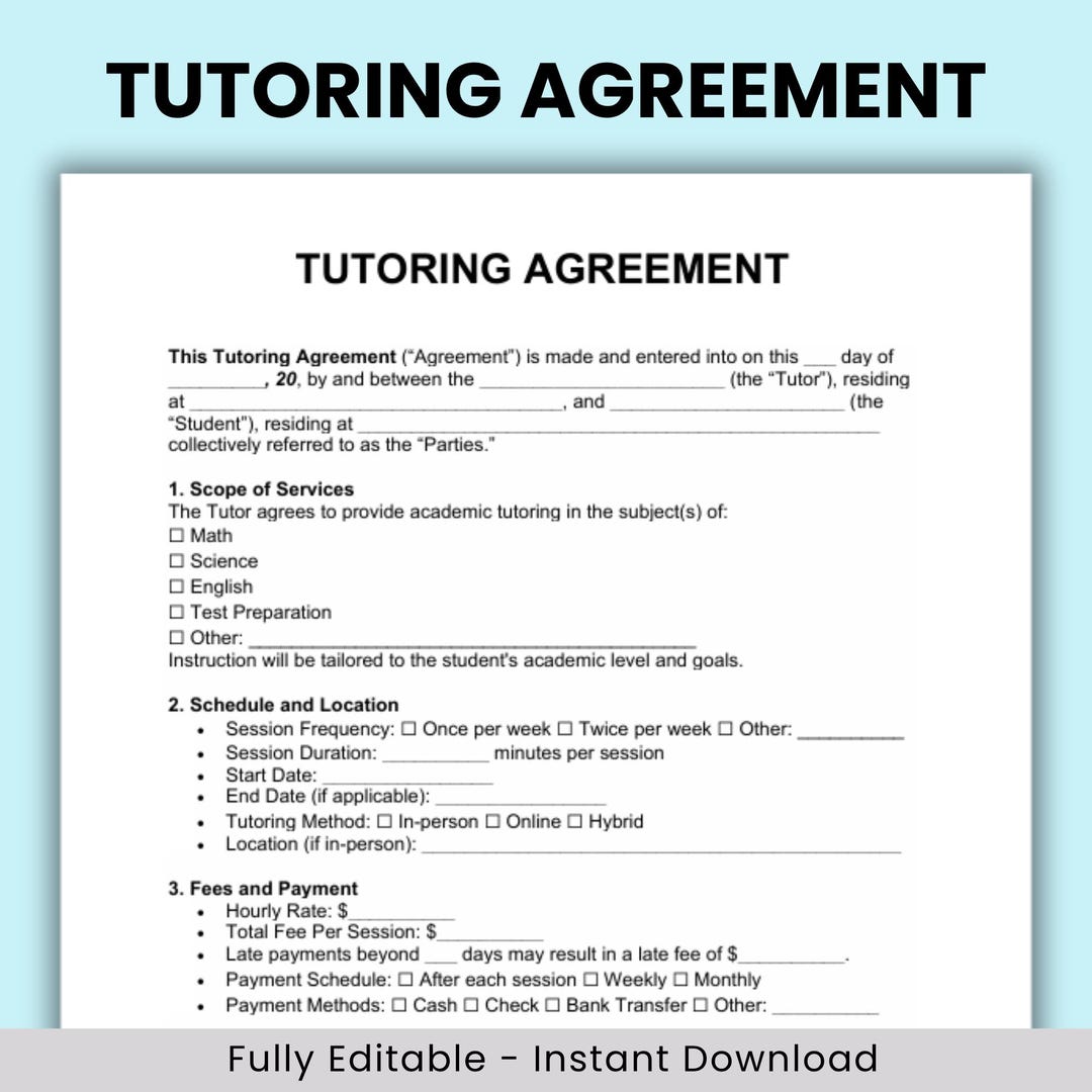 Tutoring Agreement, Tutoring Contract, Summer Tutor, Teaching Contract ...