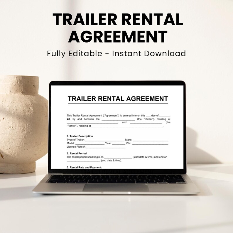 Trailer Rental Agreement, Trailer Rental Contract, Rental Contract ...