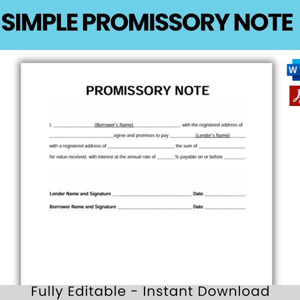 Promissory Note Template - Etsy