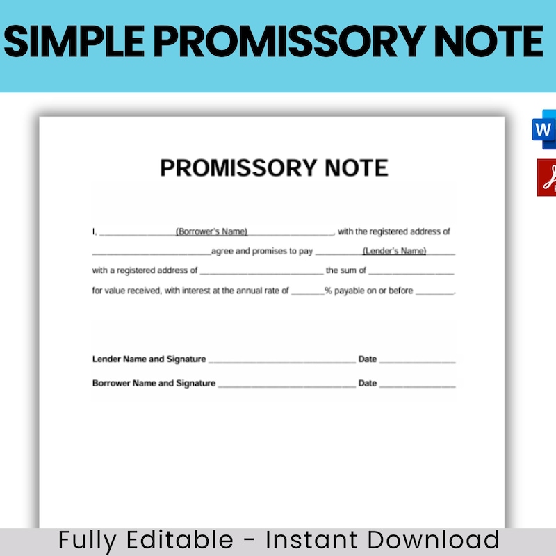 Promissory Note Template - Etsy